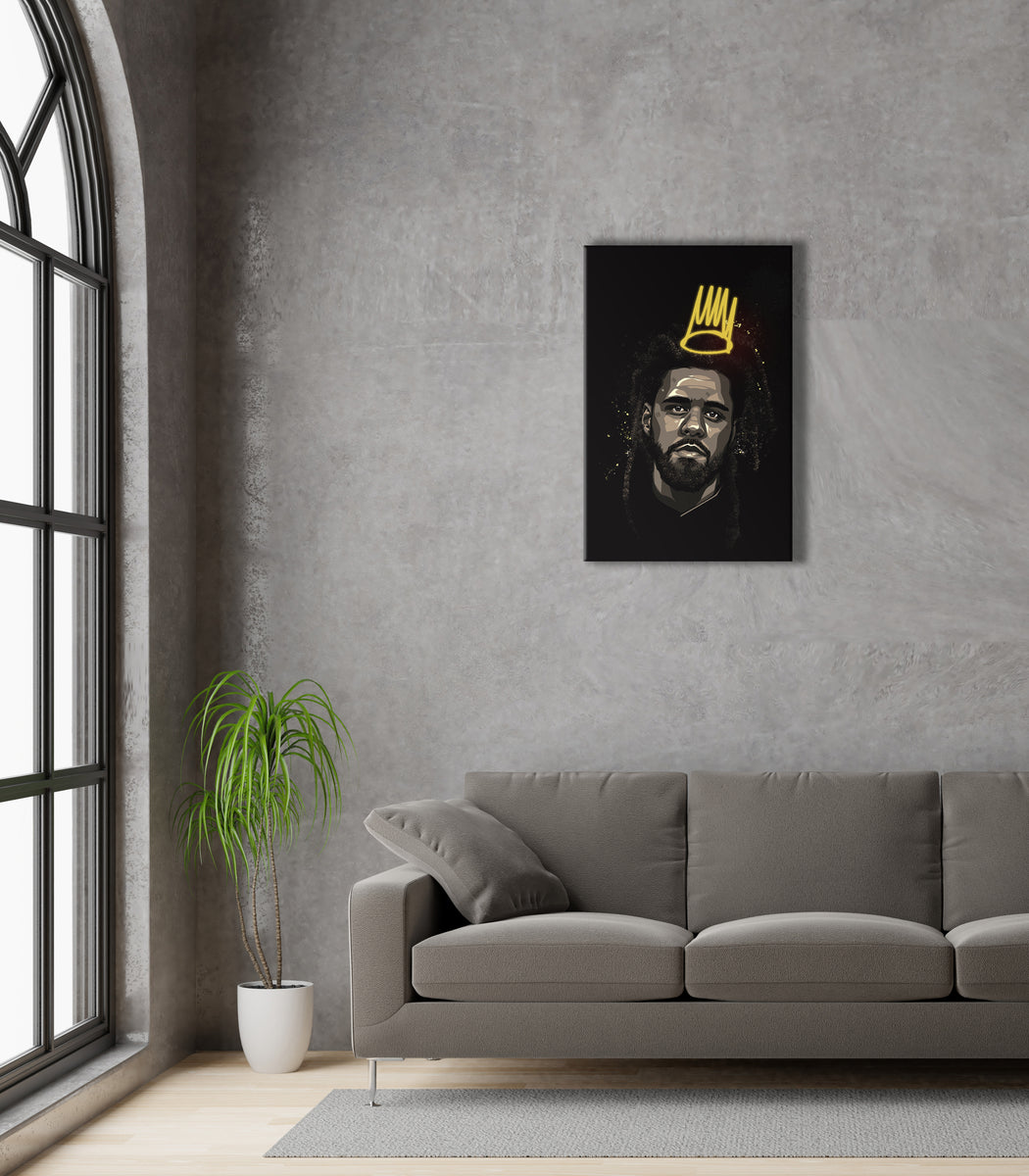 J Cole crown Artwork Printed On Museum Quality Canvas - Art Canvas NZ